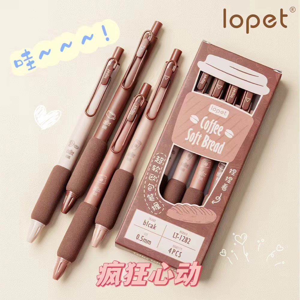 Set 4 bút mực gel đen lopet các mẫu xanh matcha, cà phê, mocha, sky ...