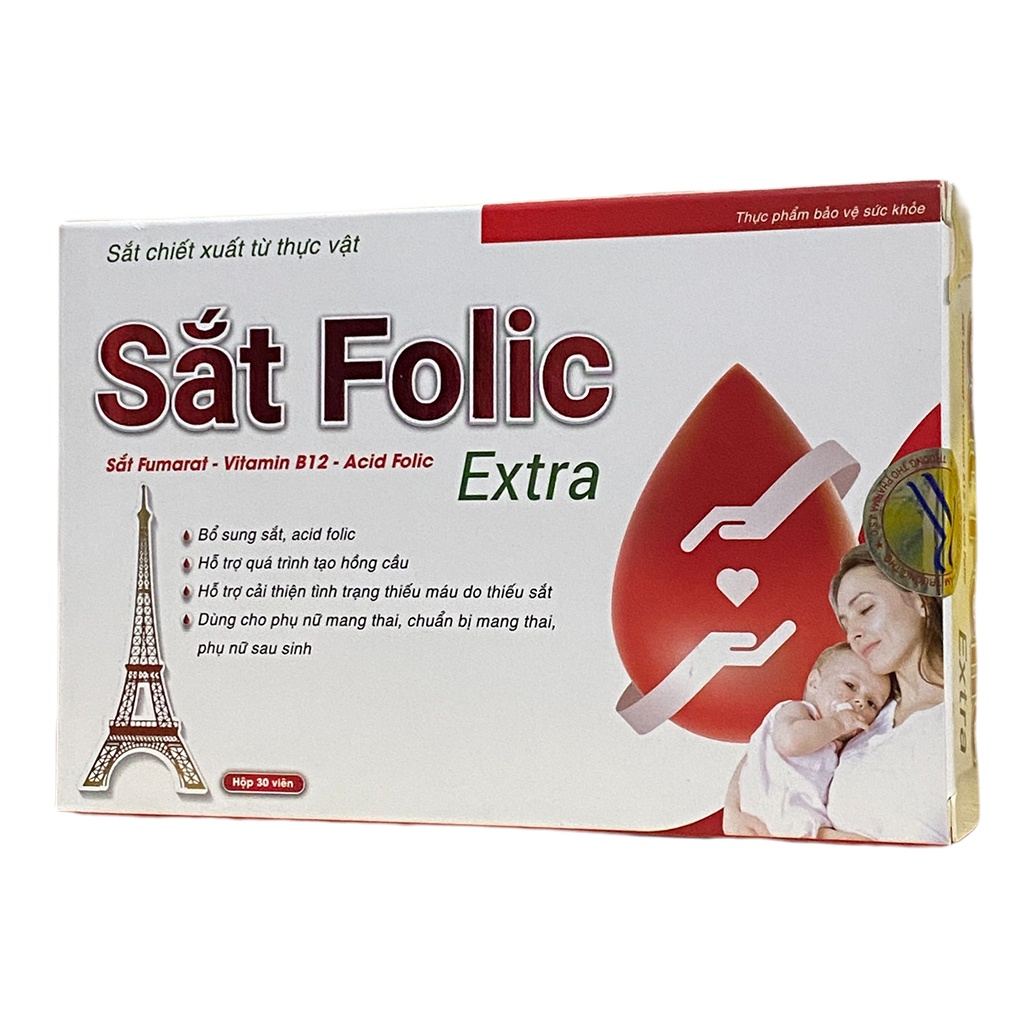 Viên uống bổ sung sắt và acid folic Sắt Folic Extra (Việt Pháp) Hộp 30 ...