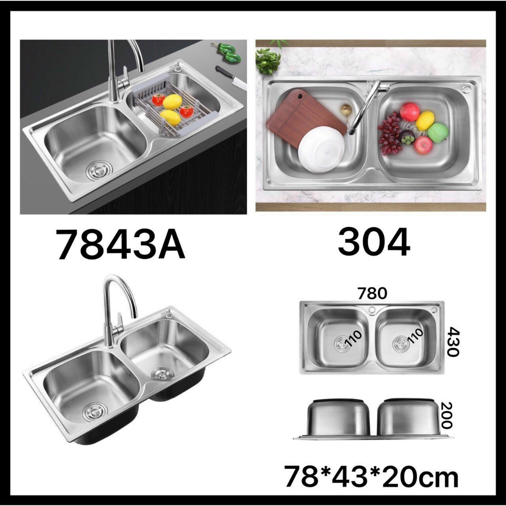 (PROTASA) Chậu rửa chén 2 hộc INOX DẬP SUS-304. Bồn rửa chén 2 ngăn. PT ...