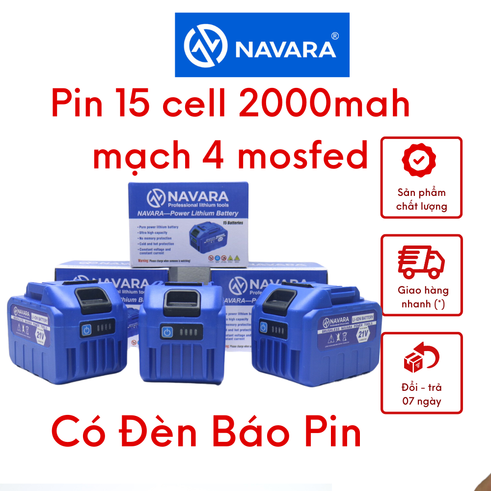 Pin Navara 15 cell mạch 4 mosfed chống cháy, chống va đập chân pin phổ ...