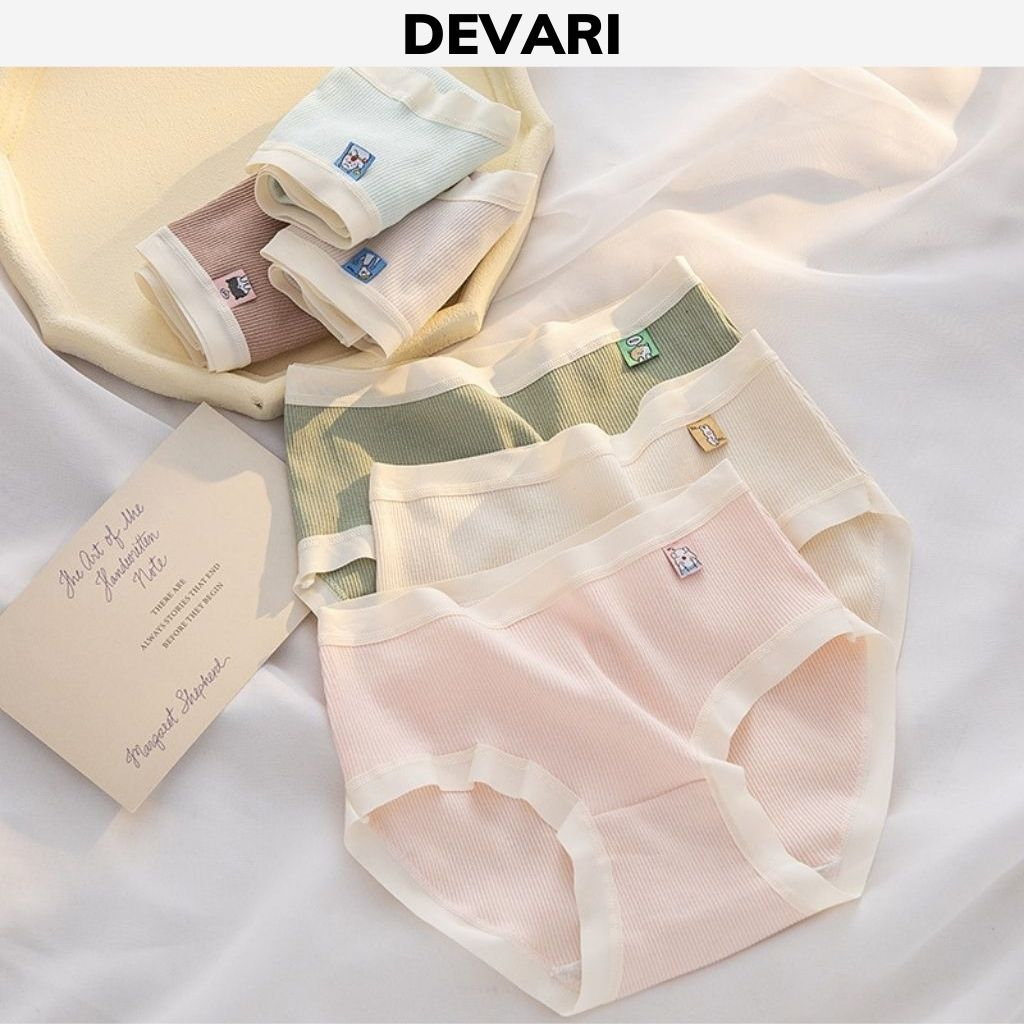 Quần lót nữ cotton gân tăm kẻ sọc cao cấp kem họa tiết cute và dễ ...