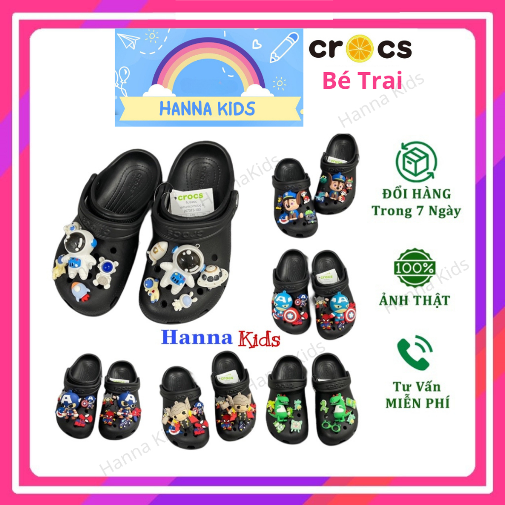 HÀNG LOẠI 1-Tặng 12 Sticker-Dép Cross cho bé trai trẻ em HannaKids màu ...