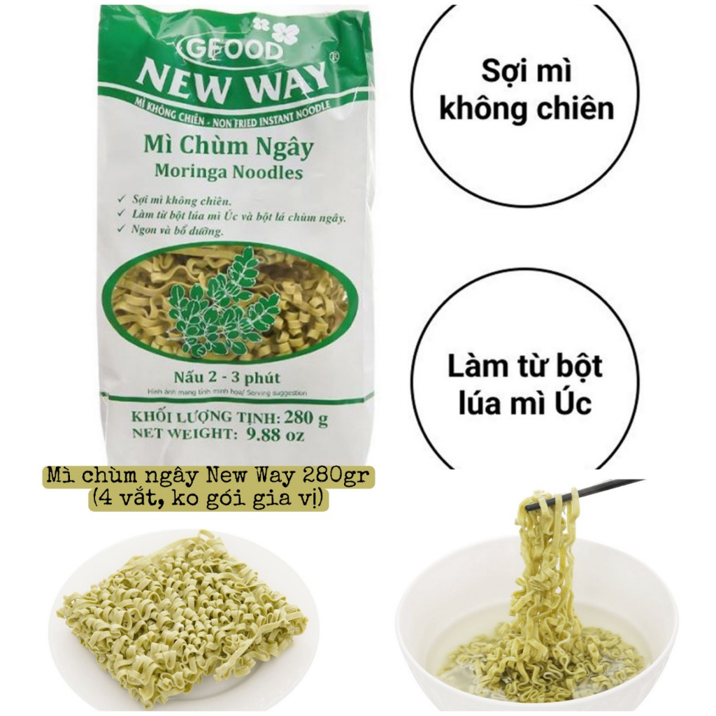Mì chùm ngây, mỳ gấc bản dẹp sợi to không chiên New Way gói 280gr (4 ...