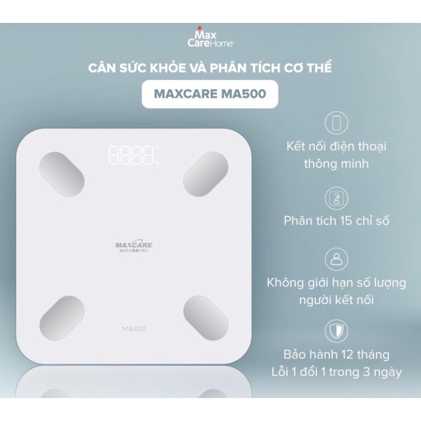 Cân sức khỏe điện tử chính hãng Maxcare MA500 phân tích 24chỉ số cơ thể, kết nối và theo dõi ...