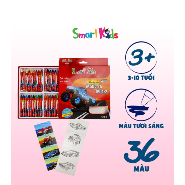 Bút màu sáp Smart Kids CR04/CR05 Hộp giấy 36 màu Monster Truck ...