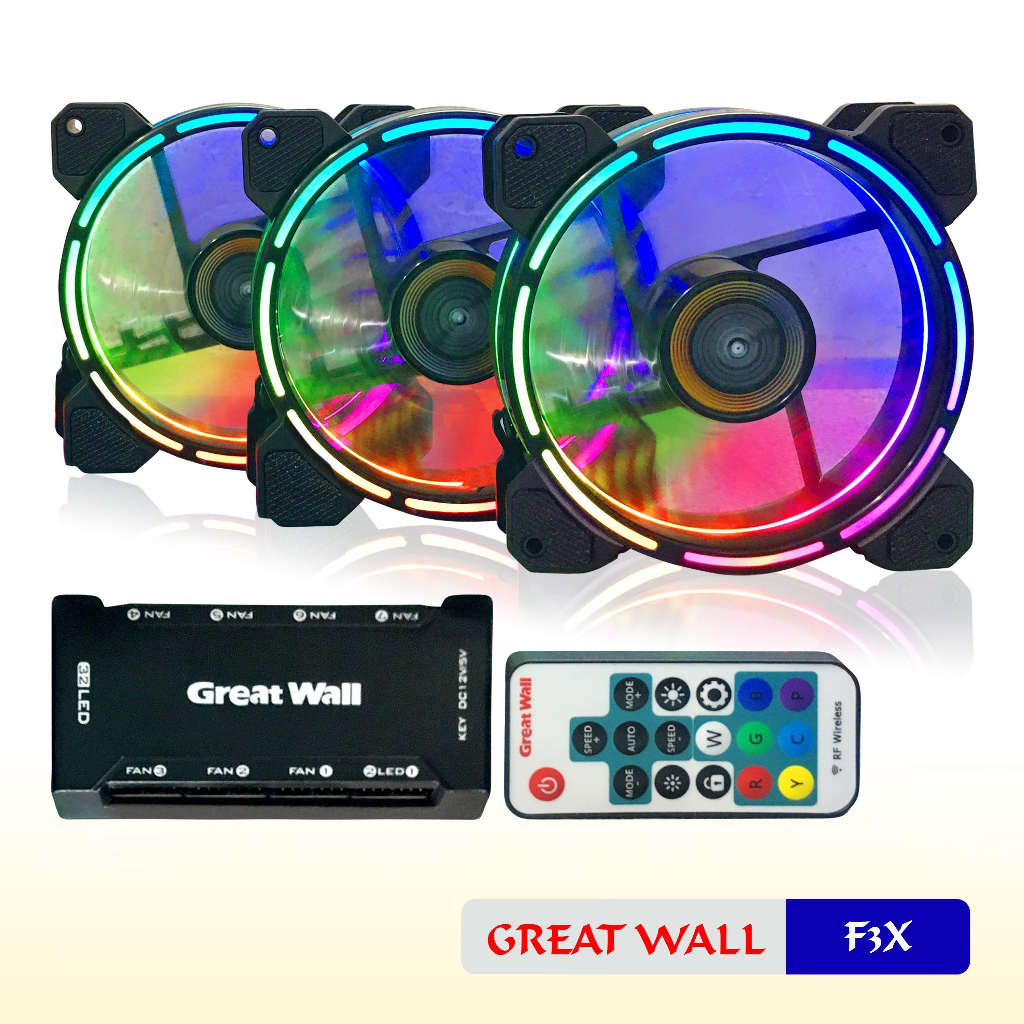 Bộ Kit 3 Fan Case Led RGB case 12cm Hiệu GREAT WALL F3X - Kèm Hub, Bảo ...