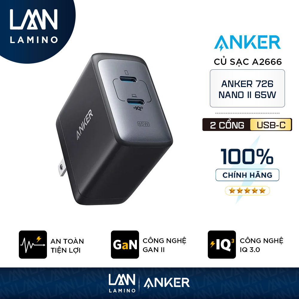 Sạc ANKER 726 NANO II 2 Cổng 65W - A2666 - 2 Cổng USB-C Công Nghệ Power ...