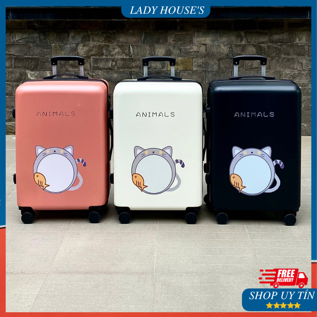 HÌNH THẬT_Vali Du Lịch Tay Kéo In Hình Animals Mèo Cute 4 Bánh Xe Xoay ...