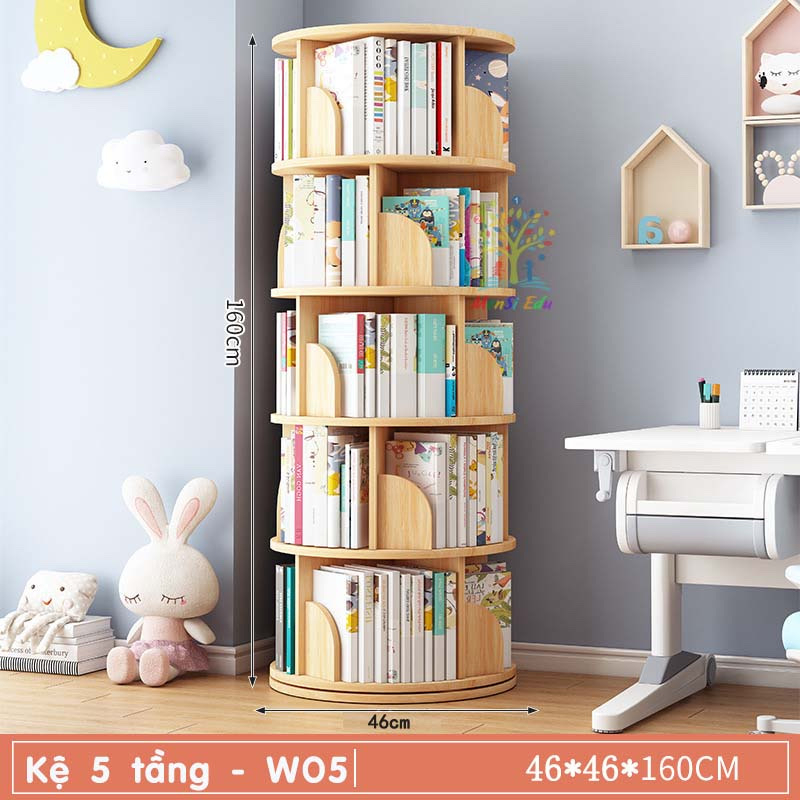 Kệ gỗ xoay tròn 5 tầng, 46x46x160cm. kệ sách hiện đại xoay 360 độ. Gỗ ...