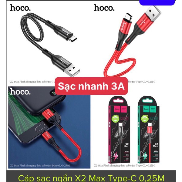 Dây Cáp Ngắn 25cm Sạc Nhanh Siêu Bền Chính Hãng Hoco X2 Type C Micro USB Cho pin sạc dự phòng ...