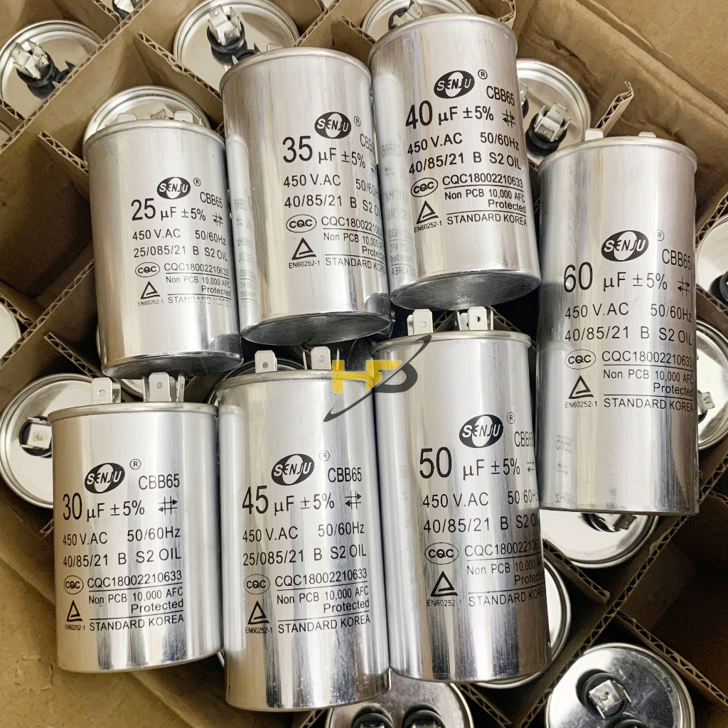 Tụ Khởi Động Điều Hòa CBB65 450VAC SenJu Các Loại 25uF, 30uF, 35uF, 40uF, 45uF, 50uF, 60uF ...