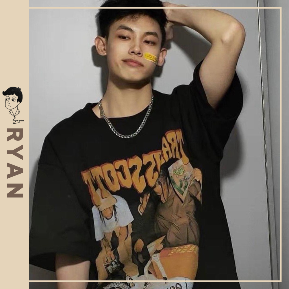 RYAN - Áo thun nam TRAVIS (đen) ngắn tay vải cotton cổ bo tròn thương ...
