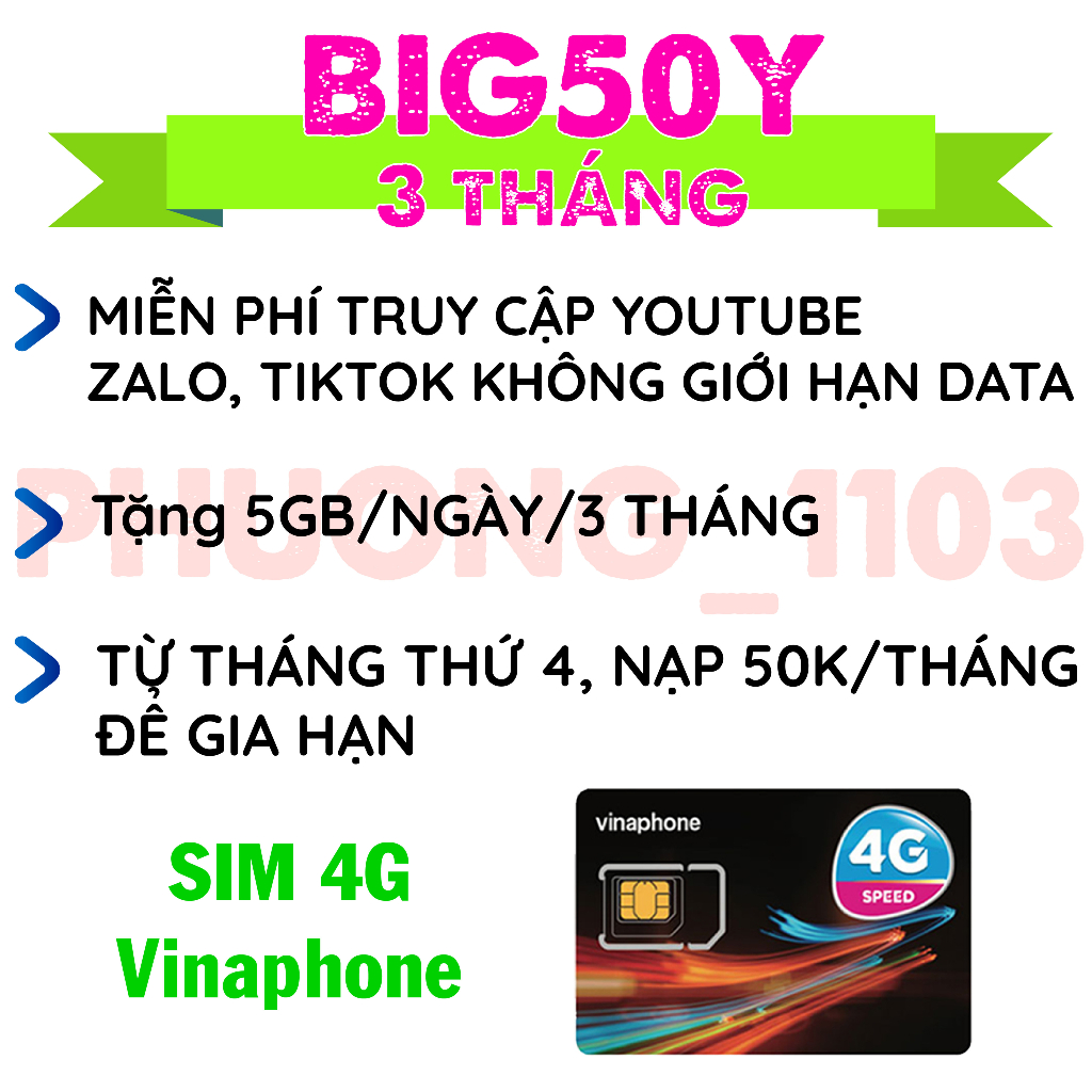 Sim 4G vina BIG50Y tặng 5gb/ngày miễn phí 3 và 15 tháng không phải nạp tiền | Shopee Việt Nam