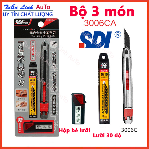 Dao trổ, rọc giấy bộ 3 món SDI 30 độ 3006C khóa an toàn lưỡi không rung phim cách nhiệt,decal ...