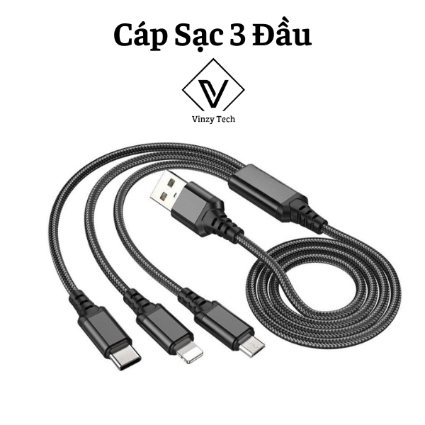 Dây Sạc Nhanh 20W Chính Hãng Vinzy Tech 3 Cổng Kết Nối Đa Năng Lỗi 1 ...