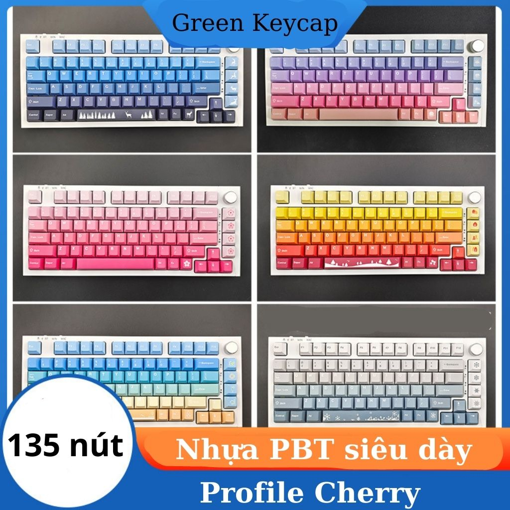 Keycap gradient,chất liệu nhựa PBT,profile cherry,bao gồm 135 nút,full ...