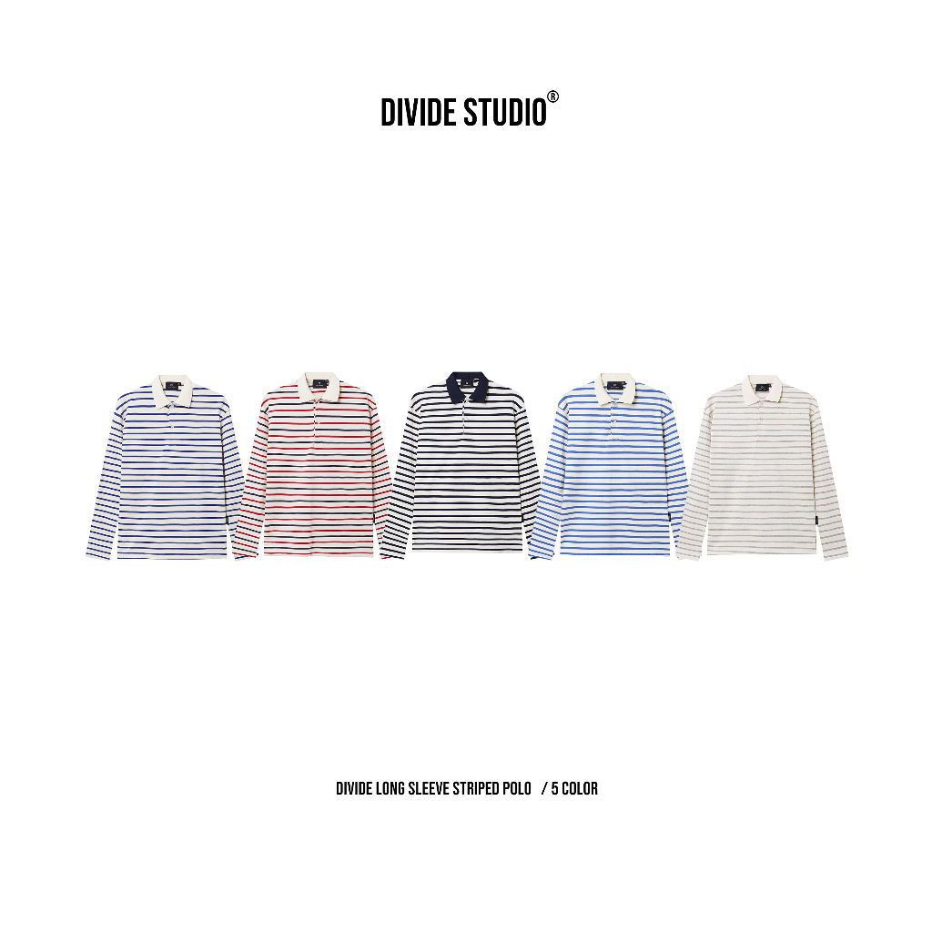 ÁO POLO KẺ NGANG UNISEX DÀI TAY FORM RỘNG NHIỀU MÀU DIVIDE BRAND ...