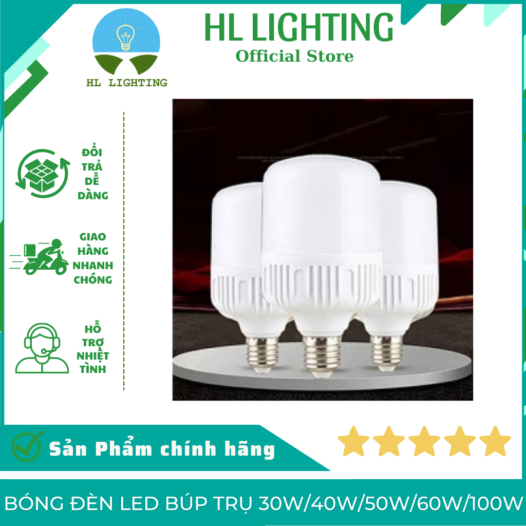 [Giá rẻ] Bóng Đèn Led Búp Trụ 30W/40W/50W/60W/100W, Led Bulb Chiếu Sáng Ngoài Trời HL Lighitng ...