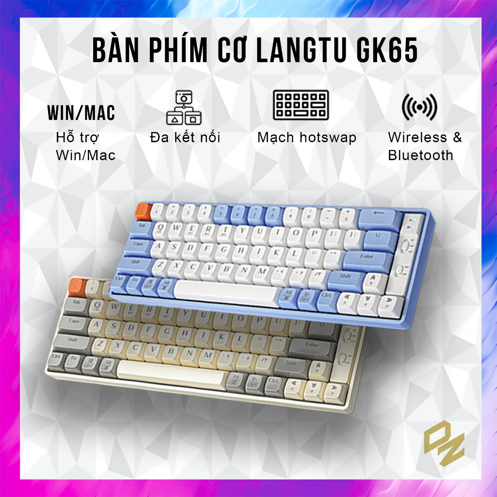 Bàn Phím Cơ Hotswap GK65 Kết Nối Dây Type-C Rời, USB 2,4G, Bluetooth 5. ...
