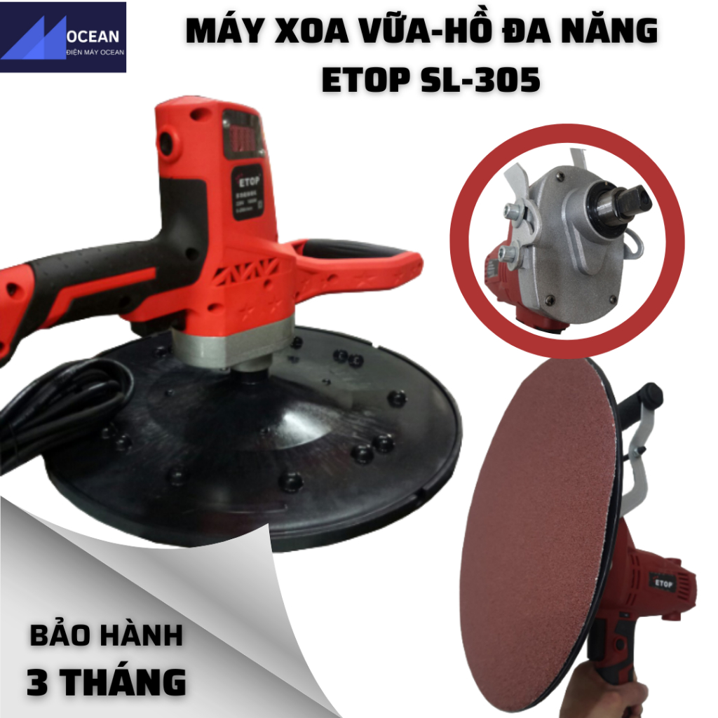 Máy xoa vữa hồ đa năng chính hãng ETOP SL305 850w- Máy xoa vữa trát tường, Chà nhám, Đánh bóng ...