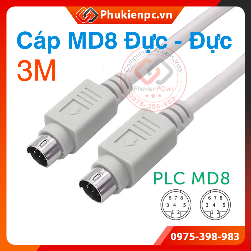 Cáp PLC MD8 DIN 8Pin Đực-Đực (Male to Male) 3M cho máy lập trình PLC ...
