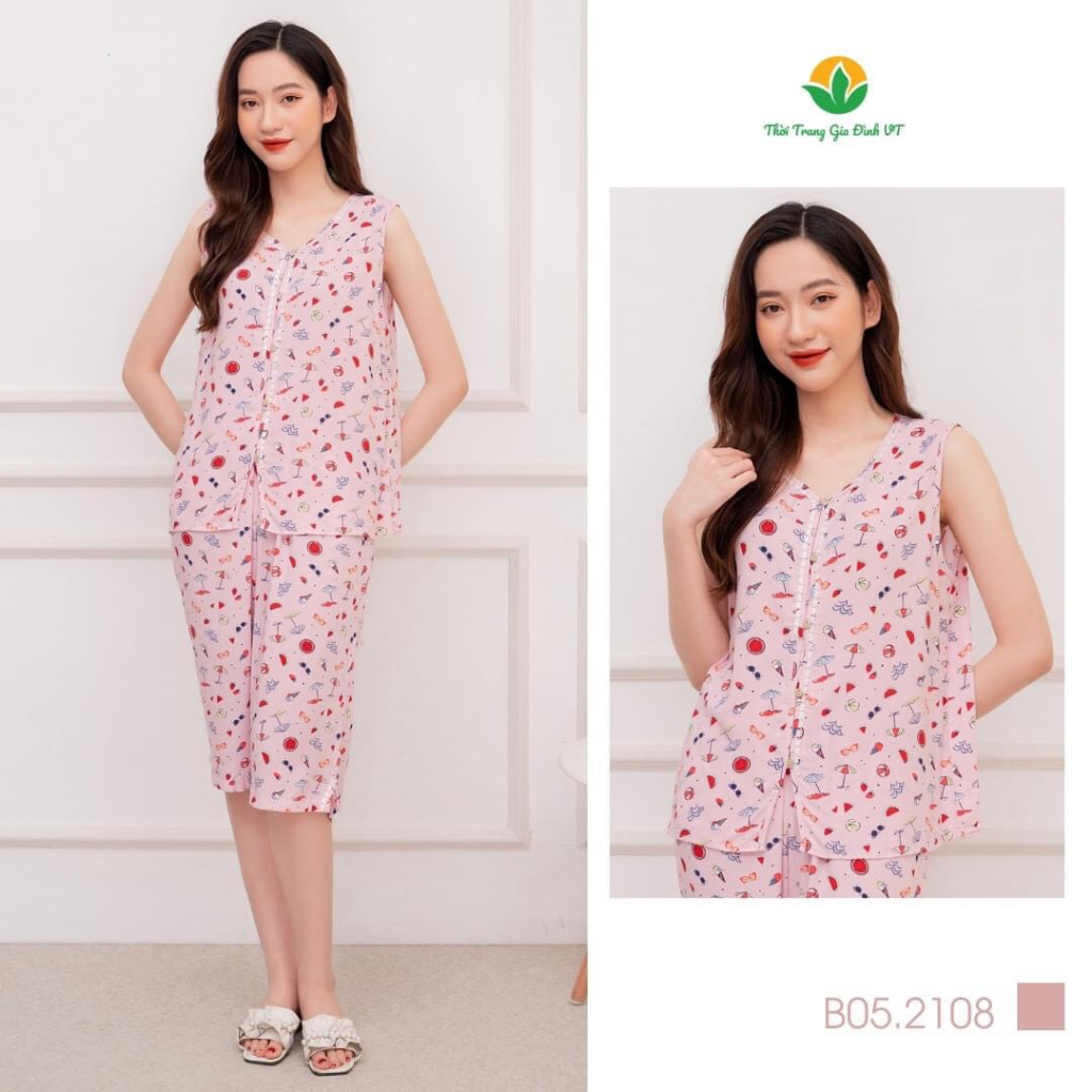 Bộ quần lửng, tay sát nách phối ren, cúc kiểu tiểu thư trước ngực chất Lanh mát - B05.2108 ...