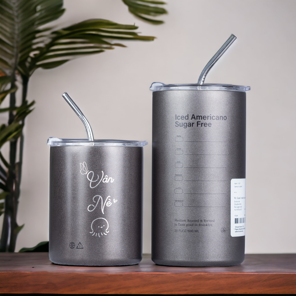 [Miễn Phí Khắc Tên] Ly giữ nhiệt Iced Americano cao cấp, bình nước inox 304 600ml, tặng ống hút ...