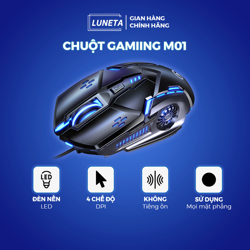 Chuột máy tính có dây gaming không tiếng ồn có đèn Luneta M01 | Shopee ...