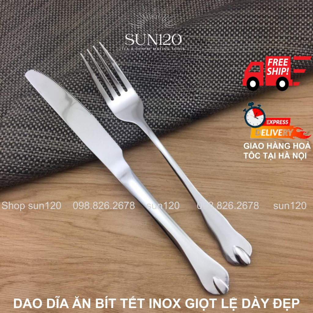 Bộ dao dĩa inox ăn steak hàng dày đẹp cao cấp Giọt lệ, dao nĩa cắt bò ...