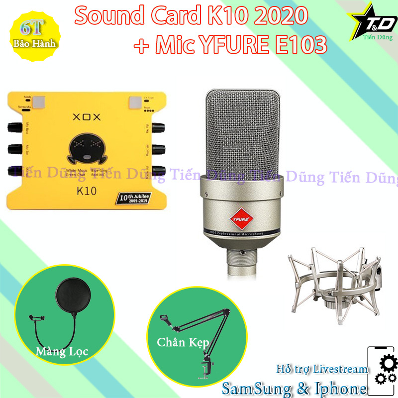 Mic thu âm E103 Sound Card XOX K10 2020 chân màng- bộ livestream sound ...