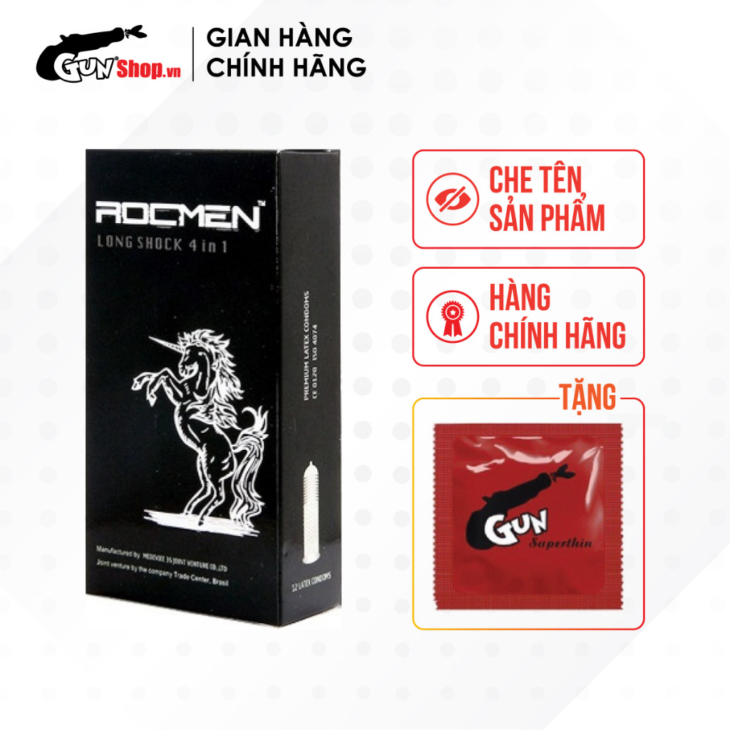 Bao cao su Rocmen Long Shock kéo dài thời gian hộp 12 cái kèm 1 chiếc ...