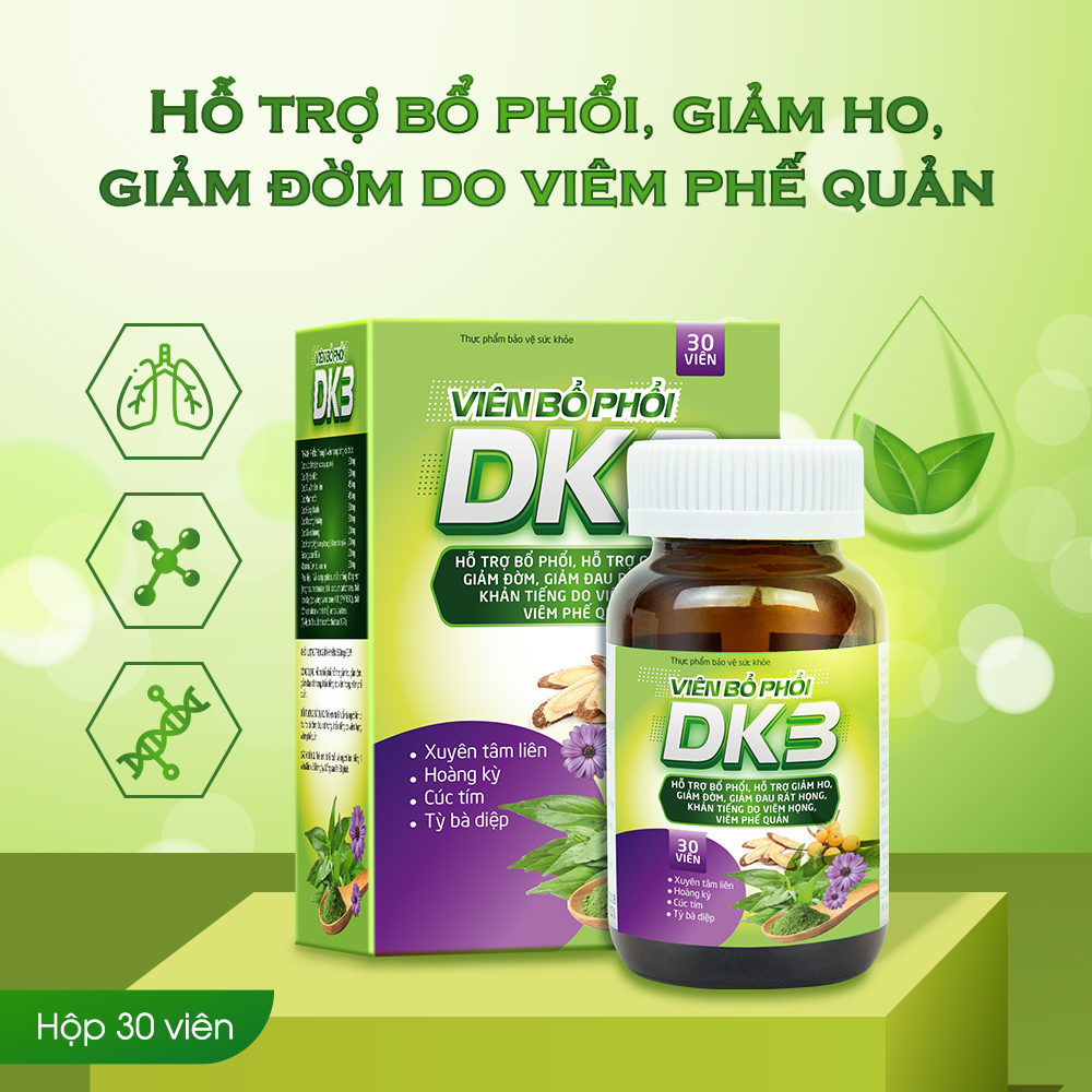 Viên Uống Bổ Phổi DK3 Dan Khang Giảm Ho Đau Rát Họng Viêm Phế Quản Hộp 30 Viên