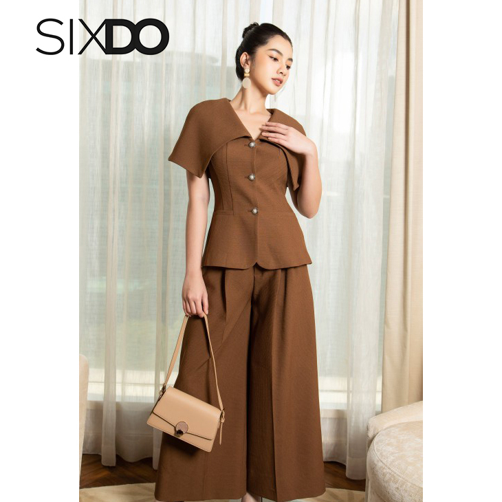 Áo vest nữ cổ V chiết eo phối cúc thời trang SIXDO (Brown Cape Raw Vest ...