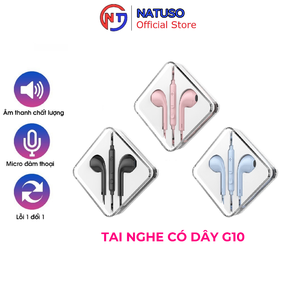 Tai nghe có dây nhét tai Natuso G10 jack cắm 3.5mm giá rẻ có mic điện ...
