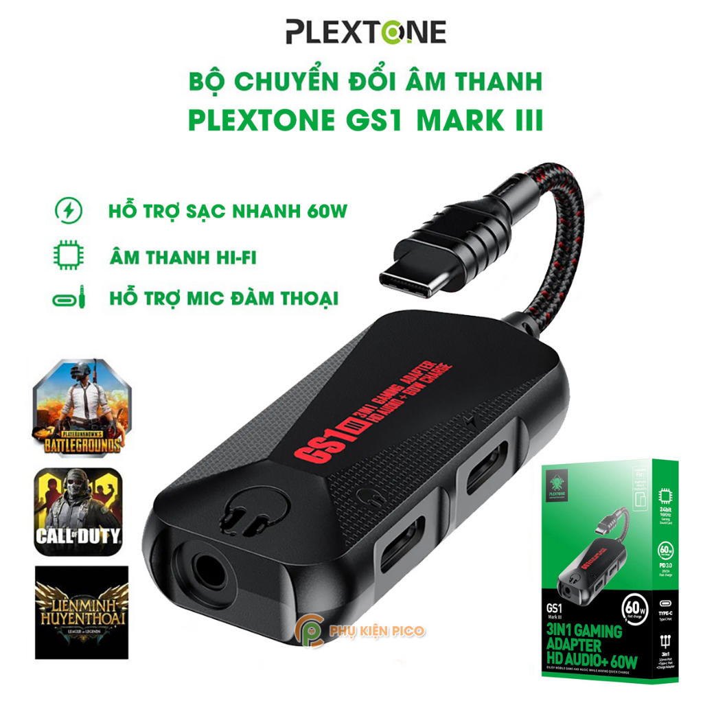 Cáp chia tai nghe và sạc Plextone GS1 type C 3 in 1 Cáp vừa sạc vừa ...