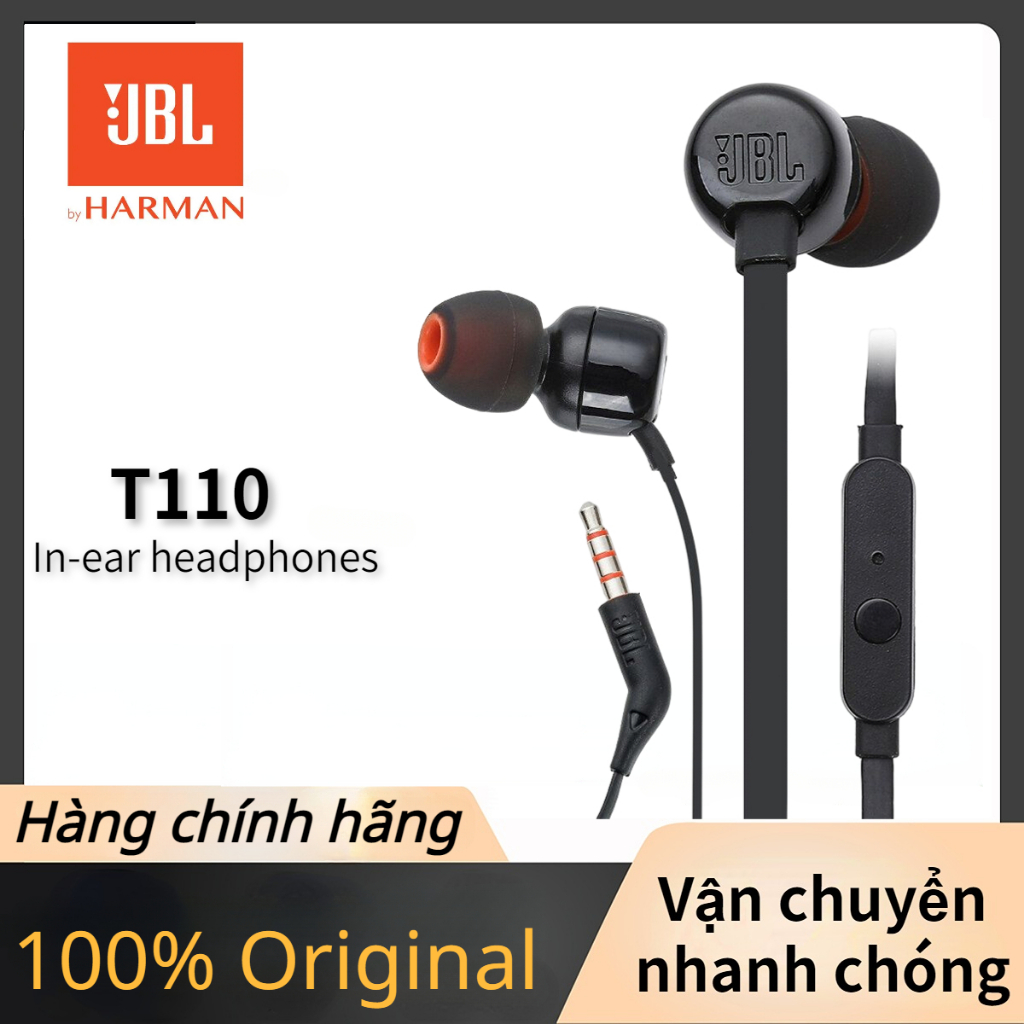 100% Hàng chính hãng Tai nghe JBL T110 có mic, dây chống rối, bass tròn ...