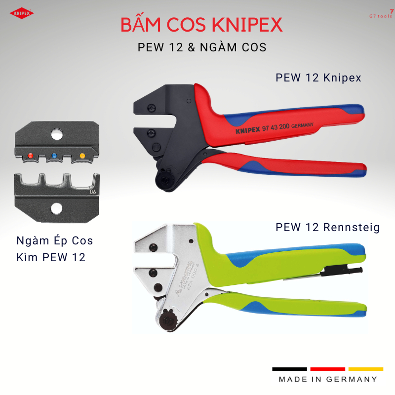 Kìm bấm Cos PEW 12 Knipex 97 43 200/ 97 43 05/ 97 43 06, Ngàm 97 49 04/ ...