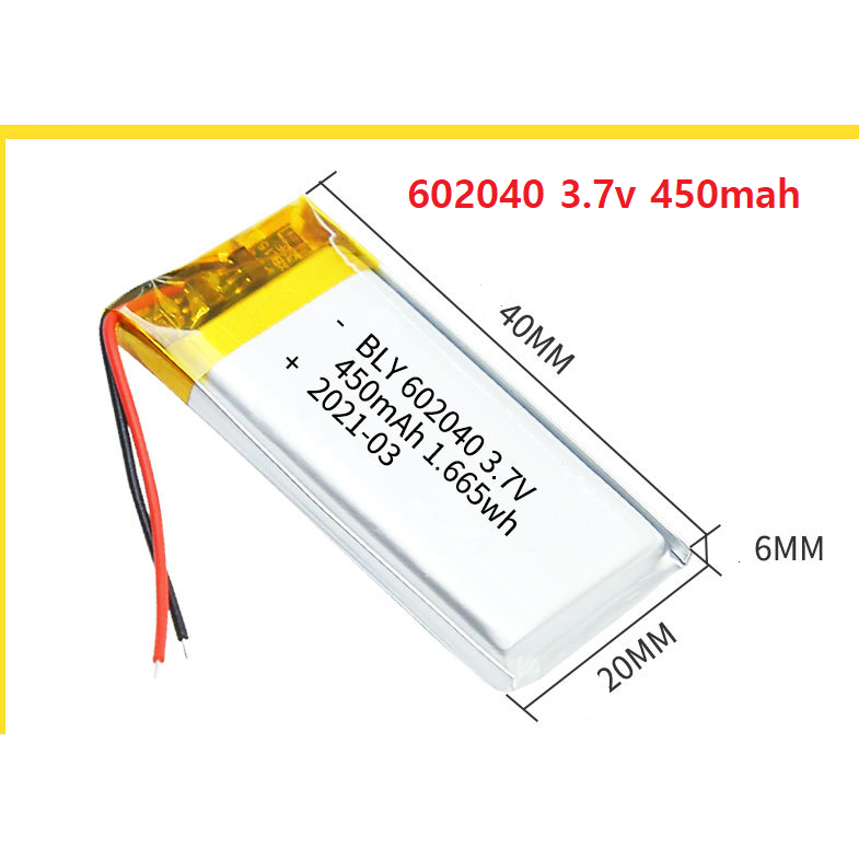 Pin Sạc Lithium LiPo 1s 602040 3.7V 450mah Tai Nghe Loa Mp3 MP4 MP5 GPS ...
