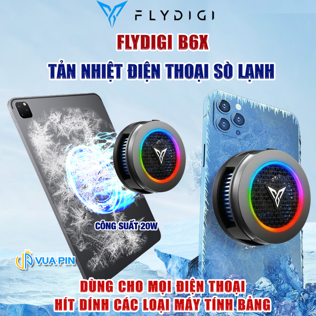 Quạt tản nhiệt điện thoại Ipad Flydigi B6X sò lạnh từ tính 20W led RGB điều chỉnh nhiệt độ thông ...