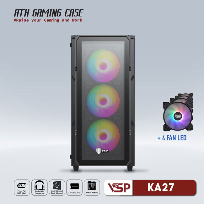Vỏ Máy Tính Case VSP Gaming KA27 + 4 fan led 120mm - Hàng Chính Hãng | Shopee Việt Nam