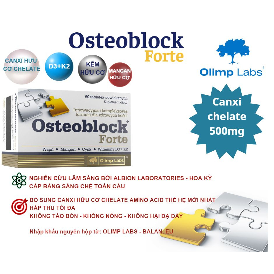 Canxi chela hữu cơ OSTEOBLOCK Forte - OLYMPIAN LABS xuất sứ Ba Lan hộp ...