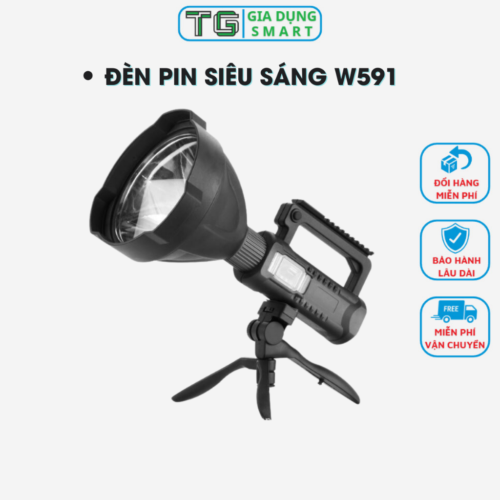Đèn pin Cầm Tay Siêu Sáng 1000m Tuần Tra w591 và siêu bền Chống Nước công suất 50w rất tiện ích ...