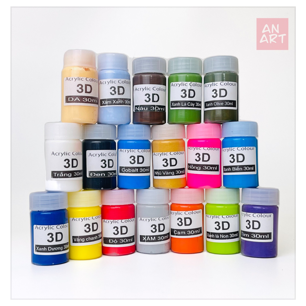 Màu Acrylic 3D, 5D 30ml - Bảng màu 1, Custom Giày, Vải, Túi, Vẽ Lên ...