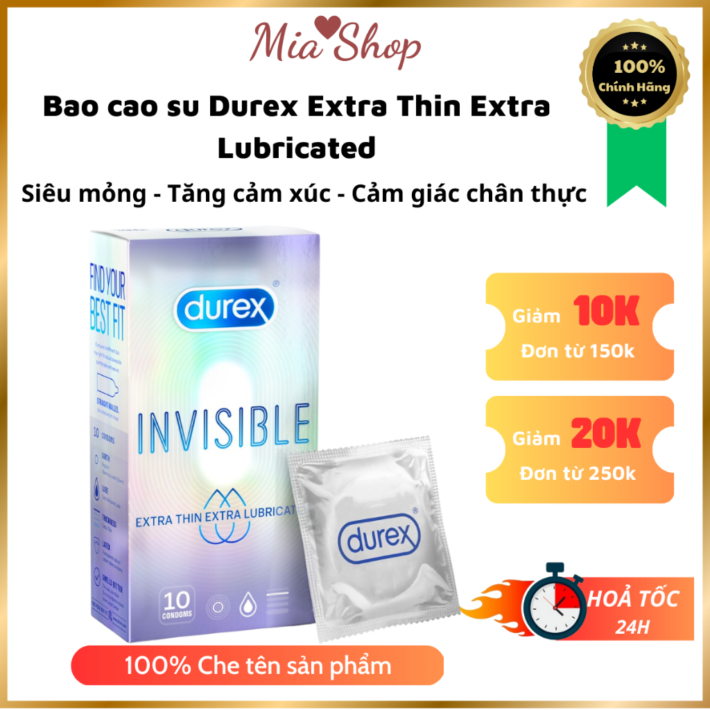 Bao cao su Durex Invisible Extra Thin Extra Sensitive Siêu Mỏng Tăng ...