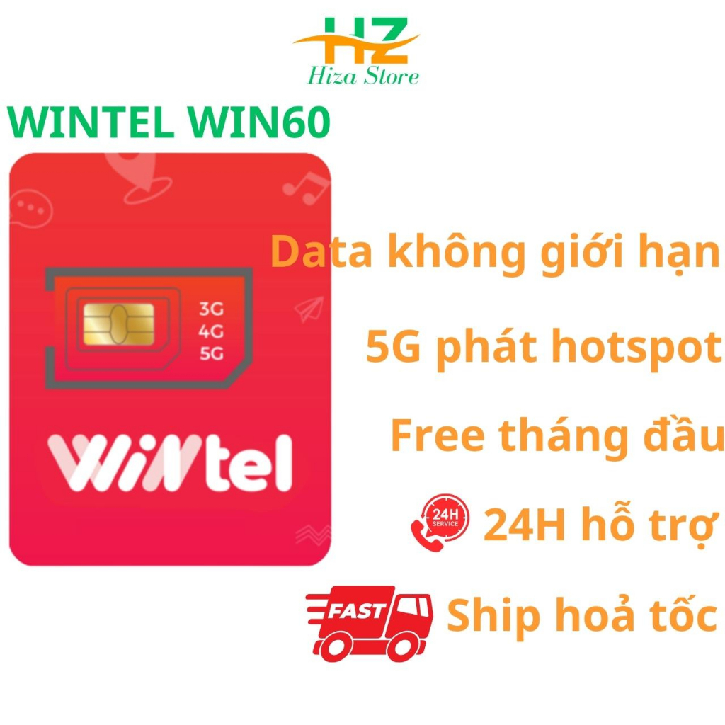 Sim wintel không giới hạn tốc độ cao gói cước Wintel W60 win89 sim 4G ...