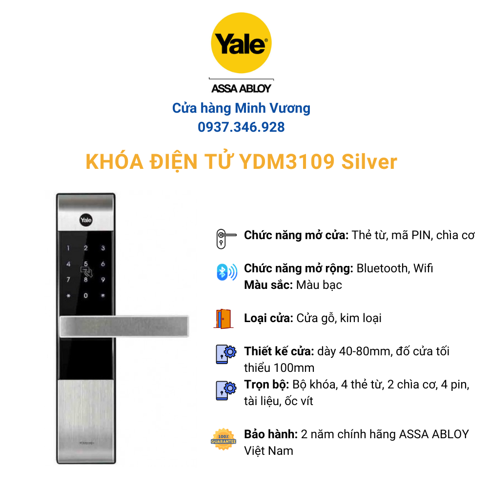 Khóa điện tử YALE thẻ từ, mã số, chìa cơ YDM3109+ | Shopee Việt Nam