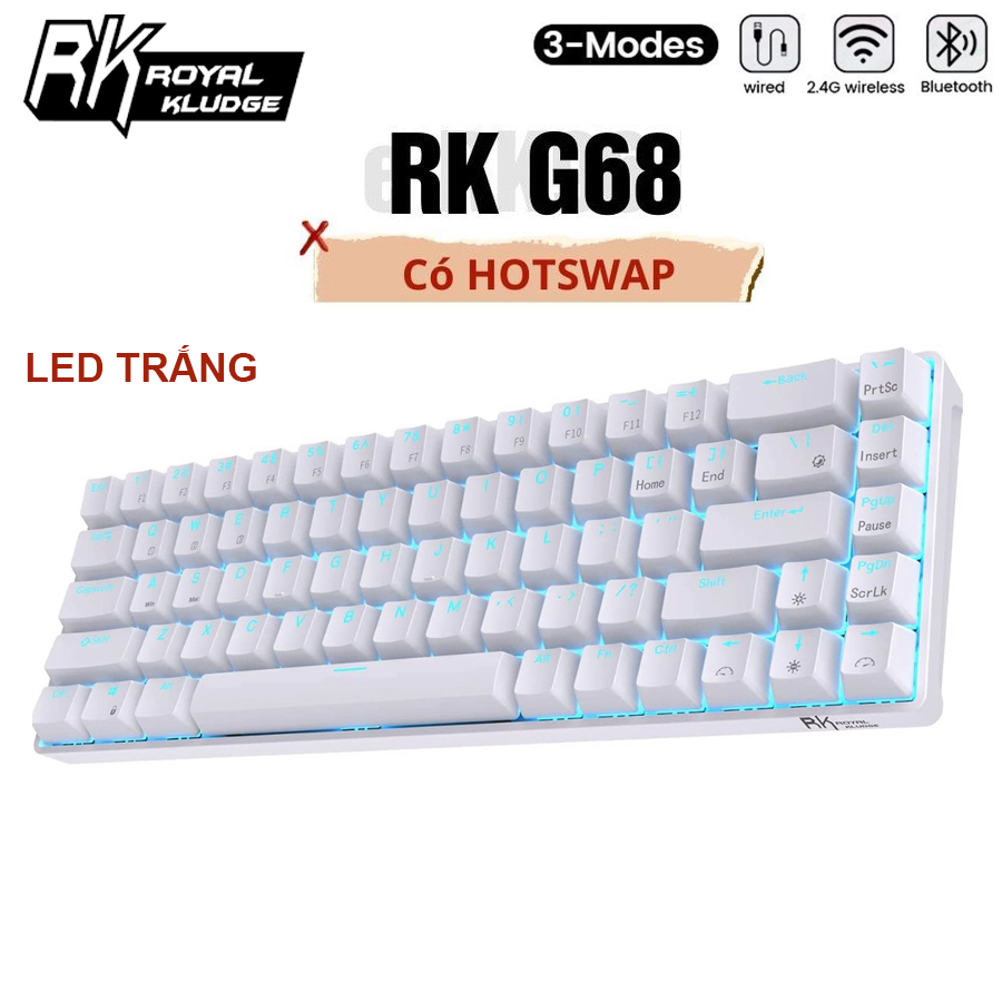RK G68 HOTSWAP - Bàn phím cơ không dây Royal Kludge RK G68, Led Trắng ...