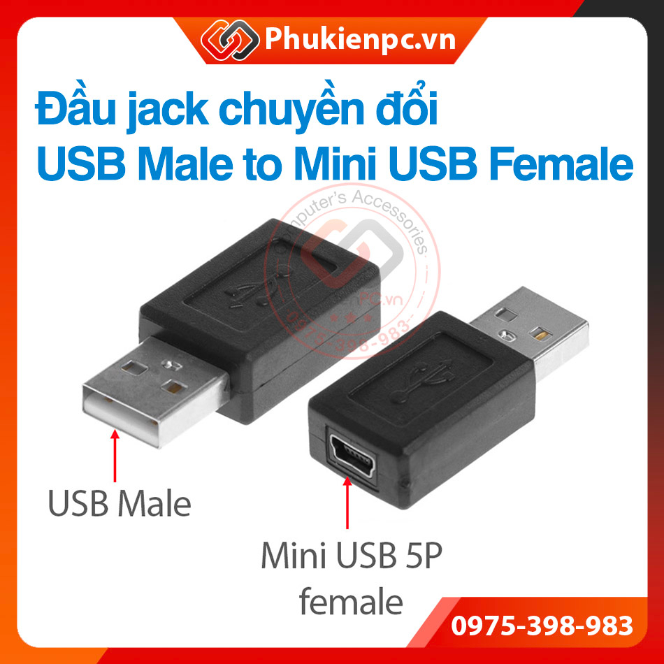 Đầu chuyển đổi USB Male sang Mini USB Female cho máy tính PC, lập trình ...