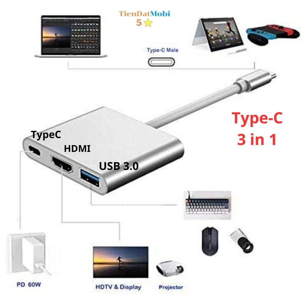 Cổng chia typeC ra HDMI 4k, HUB chuyển đổi USB TypeC 3 in 1 dùng cho ...