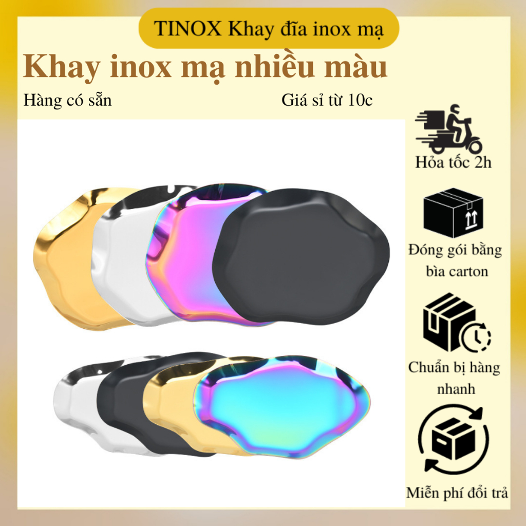 Khay đen vàng TINOX Đĩa inox khay đựng bánh thức ăn dụng cụ y tế spa ...